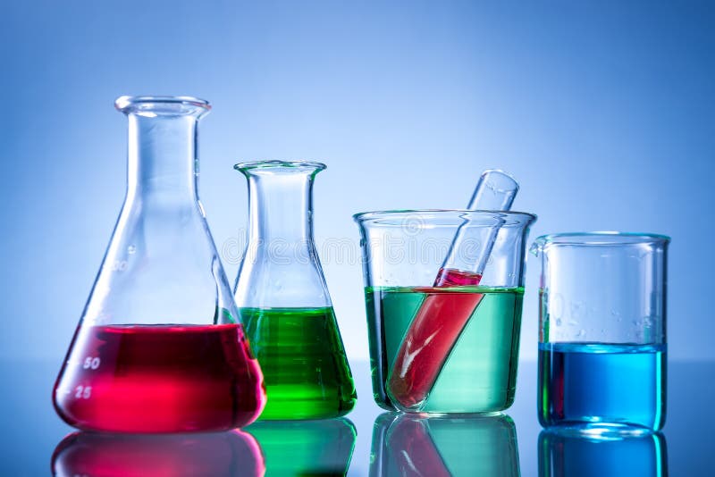 Laboratory Equipment, Bottles, Flasks With Color Liquid Stock Image ...