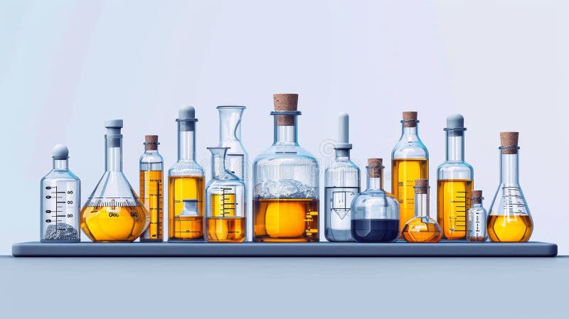 Laboratory Equipment Drawing, Glass Bottles and Experiment Flasks ...