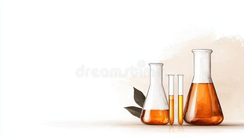 Laboratory Equipment and Glassware with Orange Liquid on a Light ...