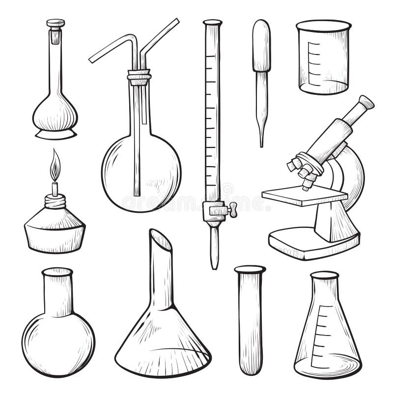 Laboratory Equipment Hand Drawn Vector Illustrations Set Stock Vector ...
