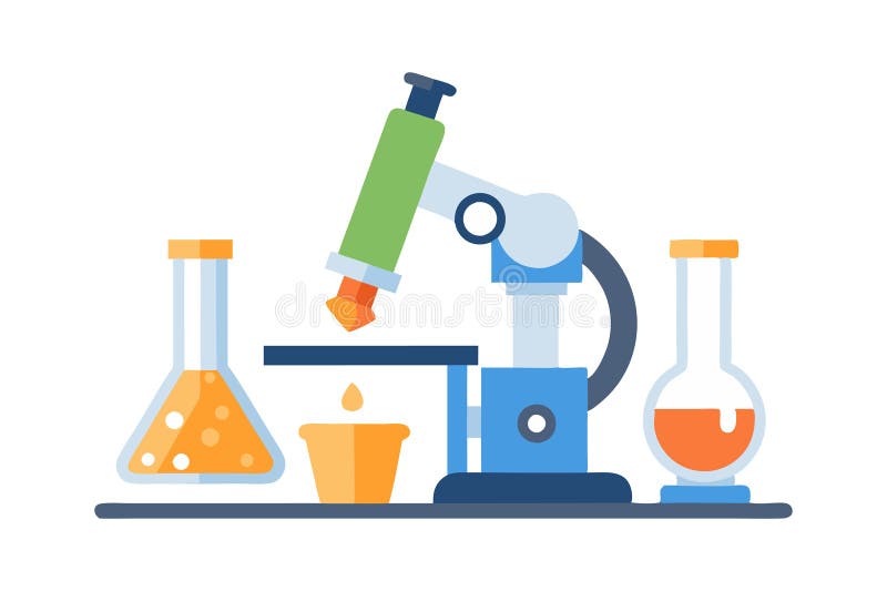 Laboratory Equipment Illustration Including Microscope and Beakers for ...