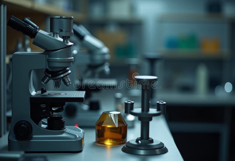 Laboratory Equipment Including Microscopes and a Sample Container on a ...