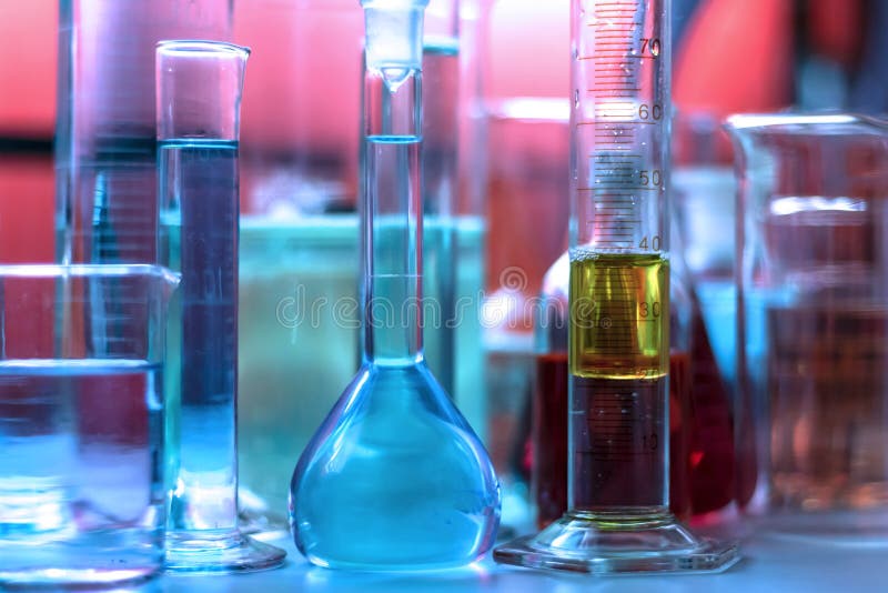 Laboratory Equipment with Liquids of Different Colors Stock Photo ...