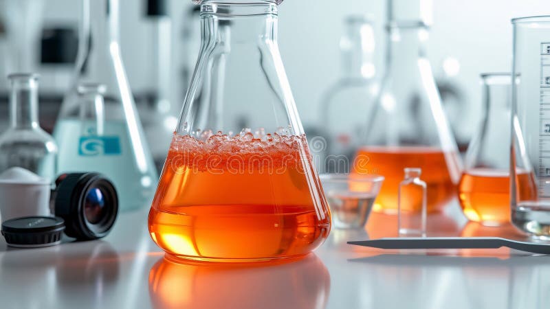 Laboratory Erlenmeyer Flask with Orange Liquid Good Resolution Stock ...