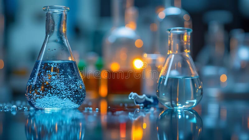 Laboratory Erlenmeyer Flasks with Blue Liquid Good Resolution Stock ...