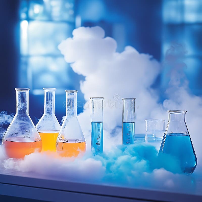 Laboratory Experiment Colorful Liquids in Glass Flasks and Tubes with ...