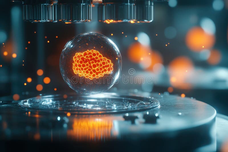 A Laboratory Experiment Features an Illuminated Glass Vial Containing ...