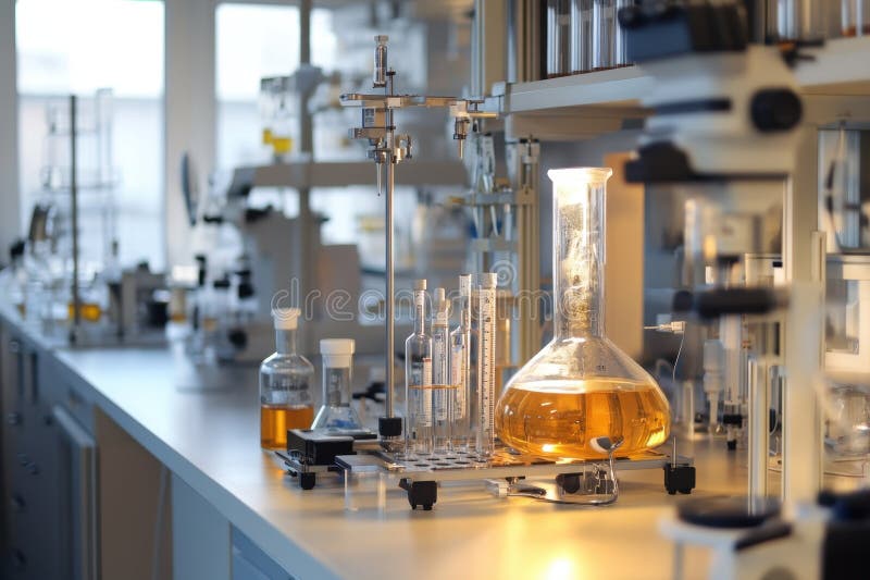 Laboratory Experiment with Glassware and Chemical Reactions Taking ...