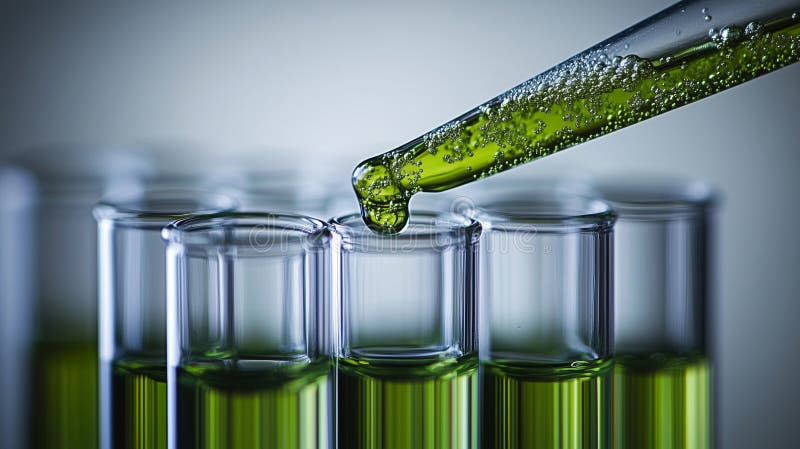 Laboratory Experiment with Green Liquid in Test Tubes Stock ...