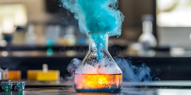 Laboratory Experiment with Vibrant Blue Smoke Stock Illustration ...