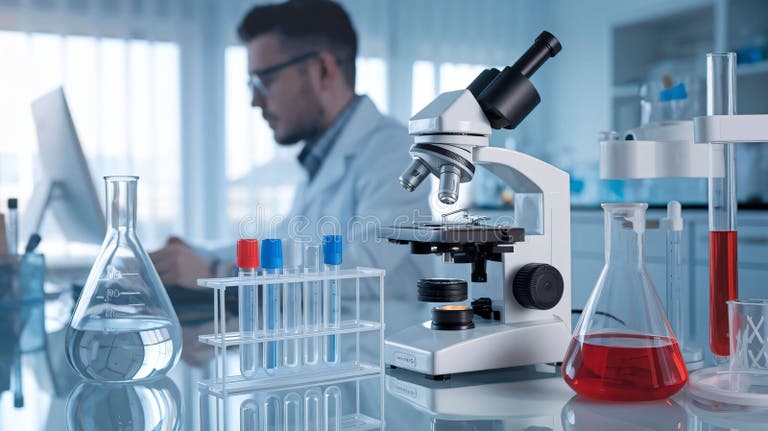 Laboratory Exploration Research Tools in Double Exposure Stock Illustration - Illustration of ...