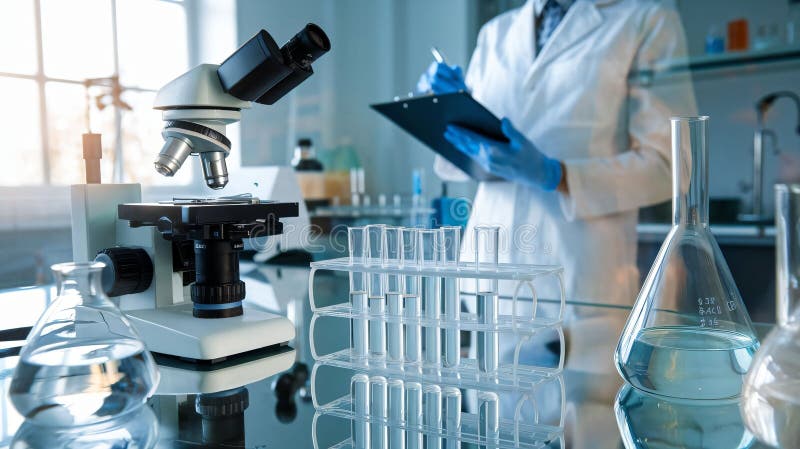 Laboratory Exploration Research Tools in Double Exposure Stock Illustration - Illustration of ...