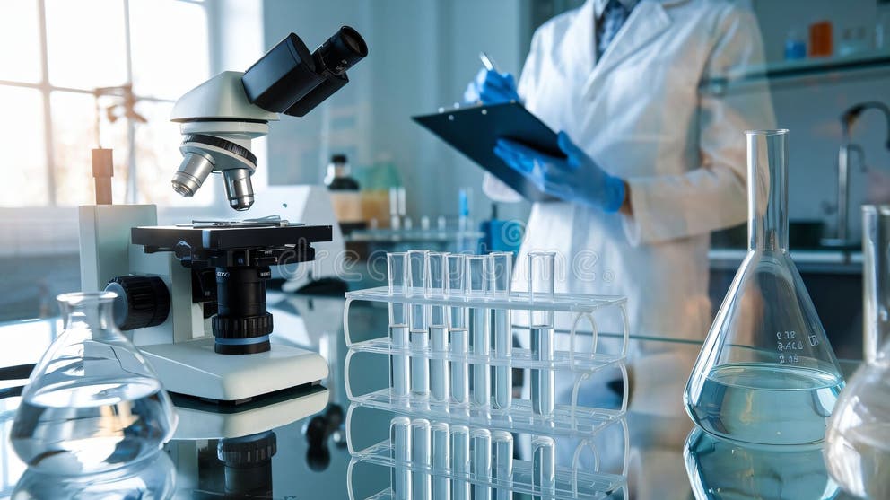 Laboratory Exploration Research Tools in Double Exposure Stock Illustration - Illustration of ...