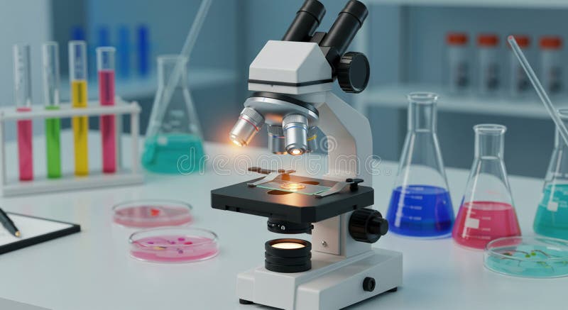 A Laboratory Features a Compound Microscope with Multiple Objective ...