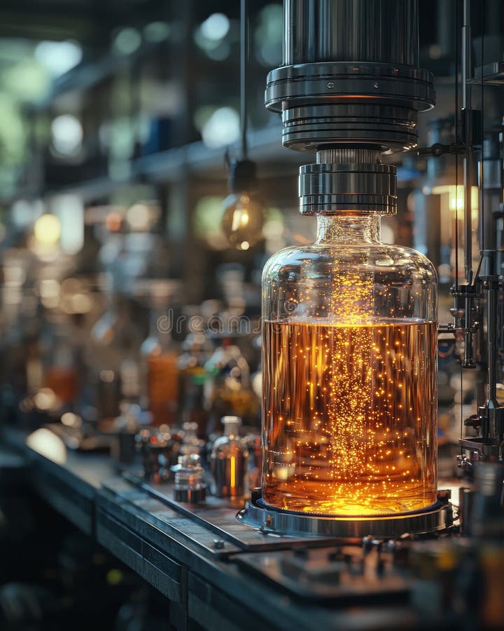 Laboratory Filled with Glassware and Glowing Liquid, Showcasing Physics ...