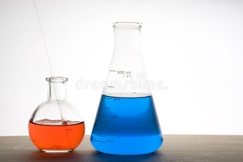 Laboratory Flask with Reagent. Experiences. Research. Chemical Reaction ...