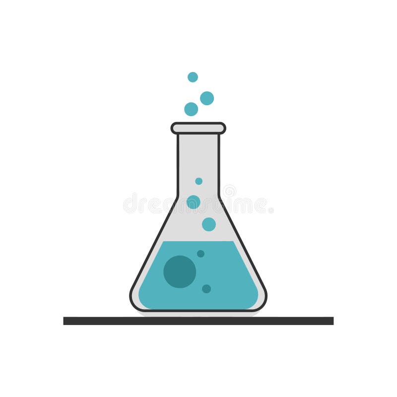 Laboratory Flask with Blue Bubbling Liquid and Rising Bubbles Flat ...