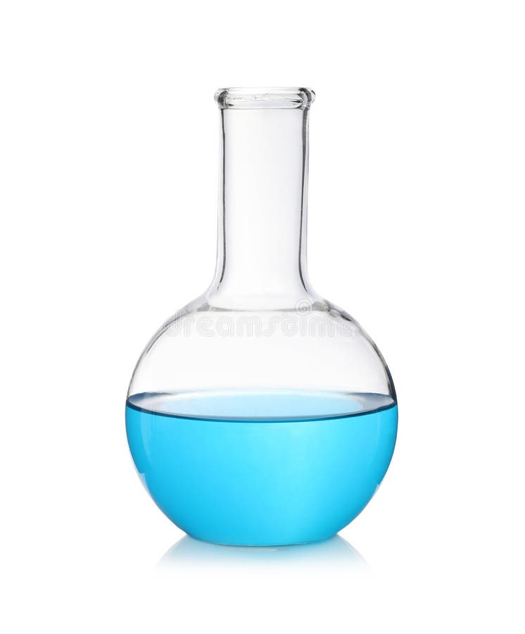 Laboratory Flask with Light Blue Liquid Isolated on White Stock Photo ...