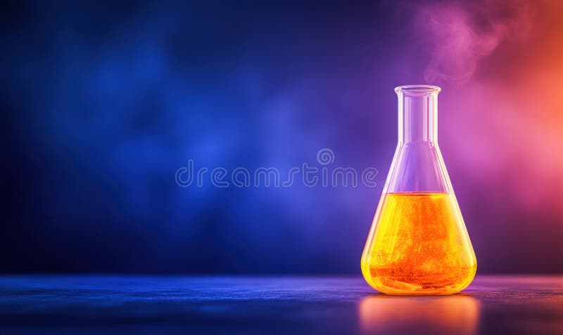Laboratory Flask with Orange Liquid on Gradient Background Stock ...