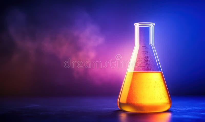 Laboratory Flask with Orange Liquid on Gradient Background Stock ...