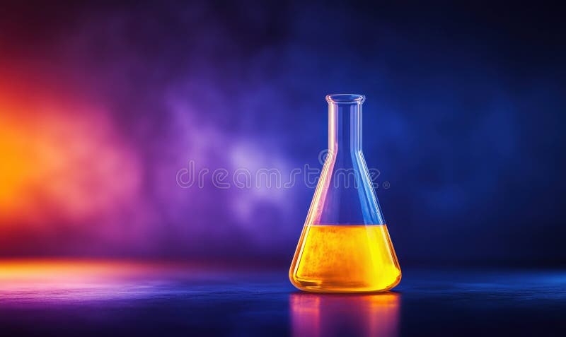 Laboratory Flask with Orange Liquid on Gradient Background Stock ...