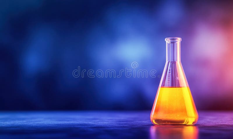 Laboratory Flask with Orange Liquid on Gradient Background Stock ...