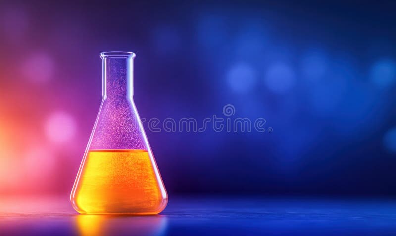 Laboratory Flask with Orange Liquid on Gradient Background Stock ...