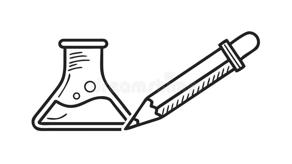 Laboratory Flask and Pencil, Scientific Documentation, Vector Design ...