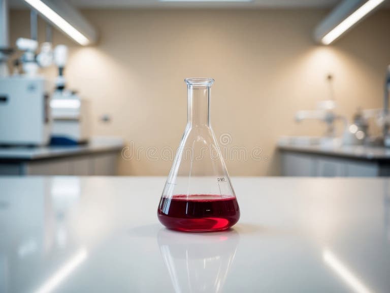 Laboratory Flask with Red Liquid on a Table in a Science Lab. Stock ...