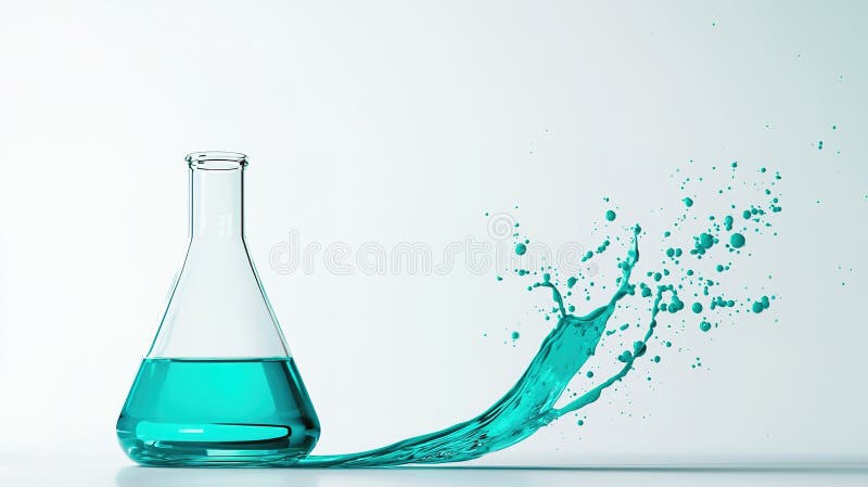 A Laboratory Flask Spills Vibrant Blue Liquid Across a Clean Surface in ...