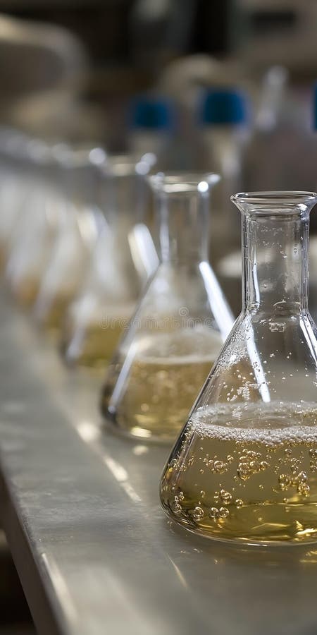 Laboratory Flasks with Bubbling Yellow Liquid Stock Illustration ...