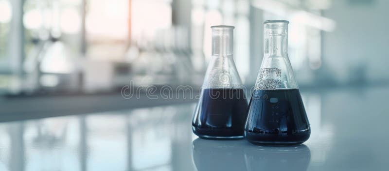Laboratory Flasks with Dark Liquid at Scientific Research Facility ...