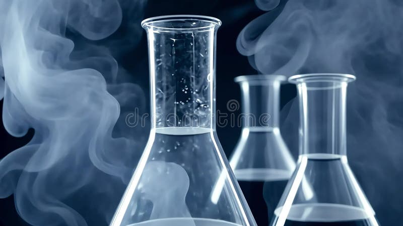Laboratory Flasks with Smoke, Science Experiment, Dark Background ...