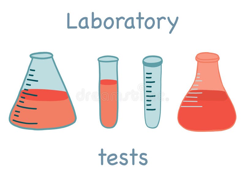 Laboratory Flasks for Tests Analysis Red and Blue Stock Vector ...