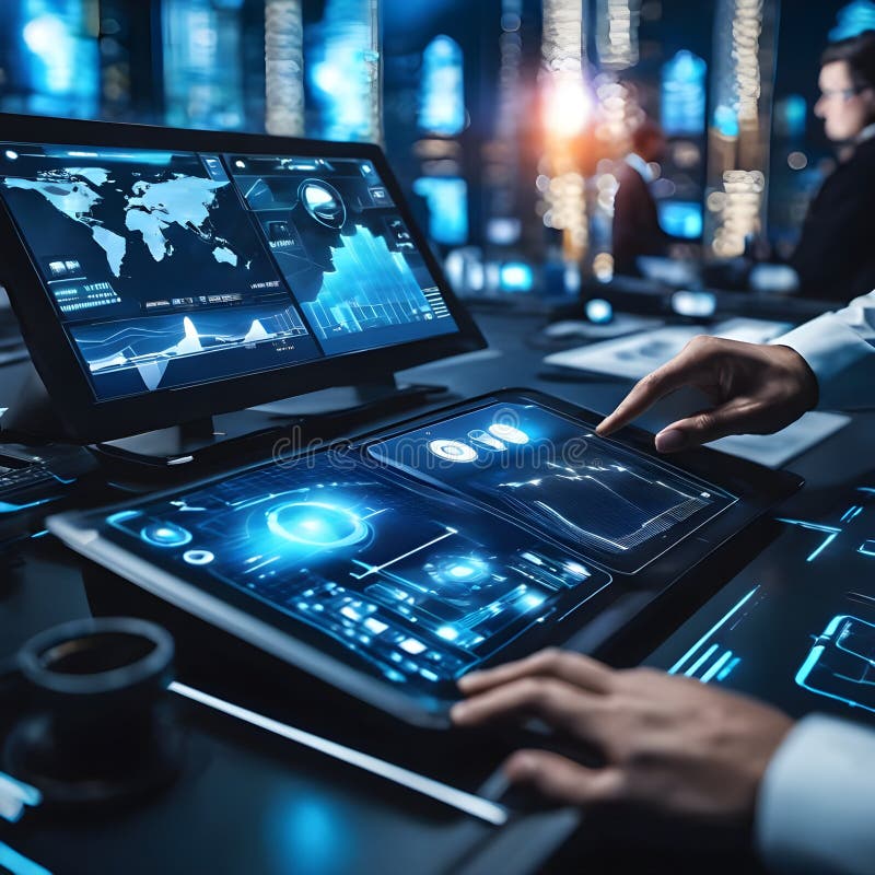 A Laboratory with a Futuristic Interface Where a Person Works with a ...