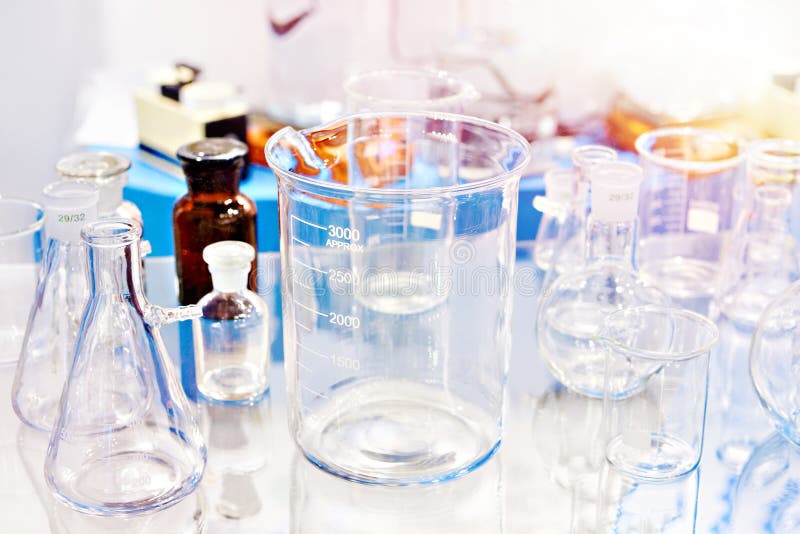 Laboratory Glass Bottles and Flasks Stock Photo - Image of ...