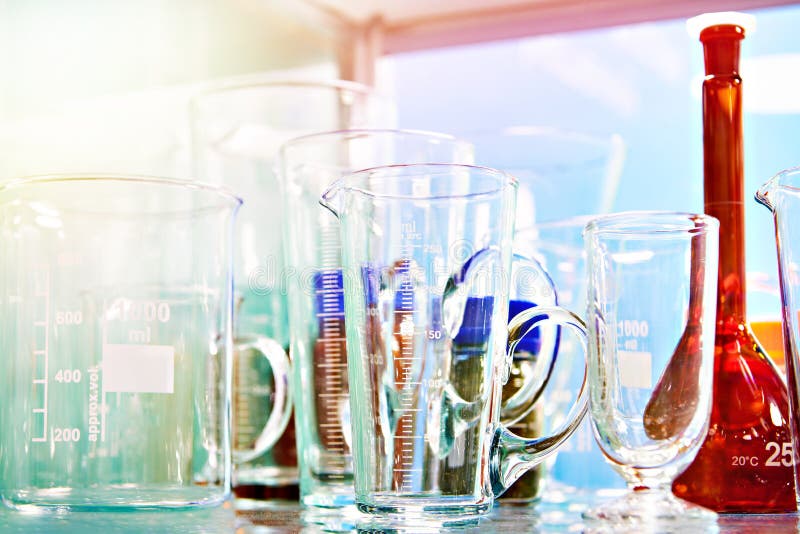 Laboratory Glass Bottles and Flasks in Store Stock Photo - Image of ...