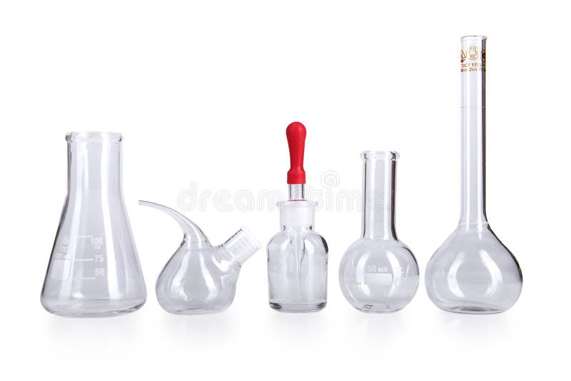 Laboratory Glass Flasks for Science Stock Photo - Image of elements ...