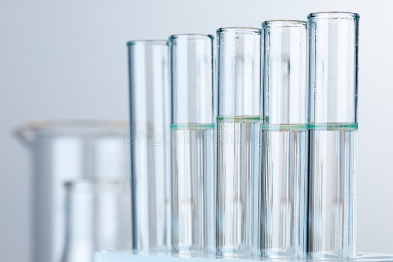 Laboratory Glass Test Tubes with Transparent Liquid Close Up Stock ...