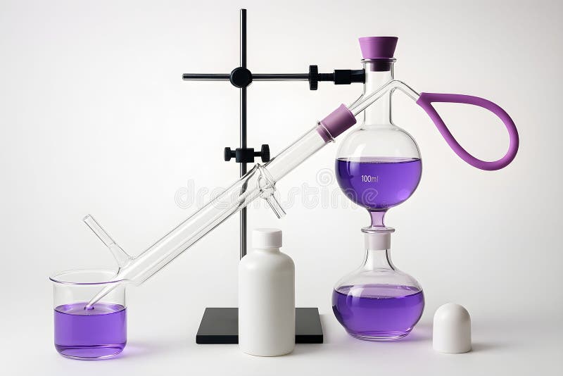 Laboratory Glassware Arranged with Purple Liquid for Scientific ...