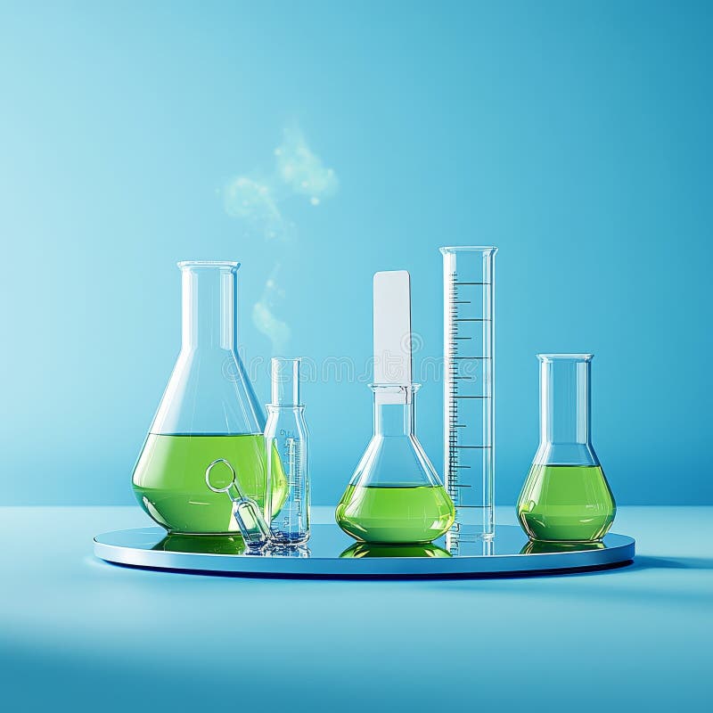 Laboratory Glassware on Blue Background. 3d Vector Illustration Stock ...