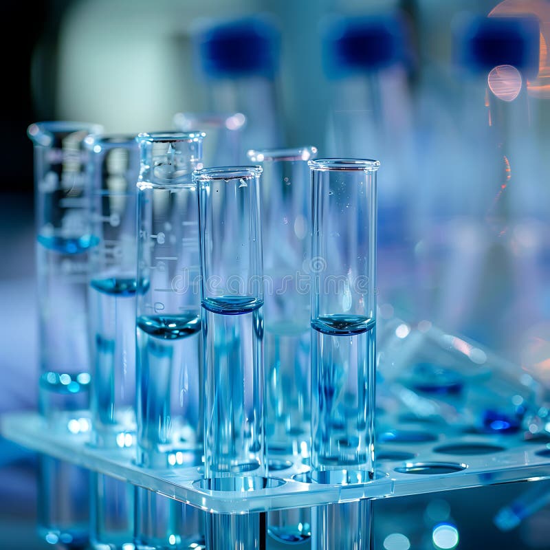 Laboratory Glassware with Blue Light Background, Science Research and ...