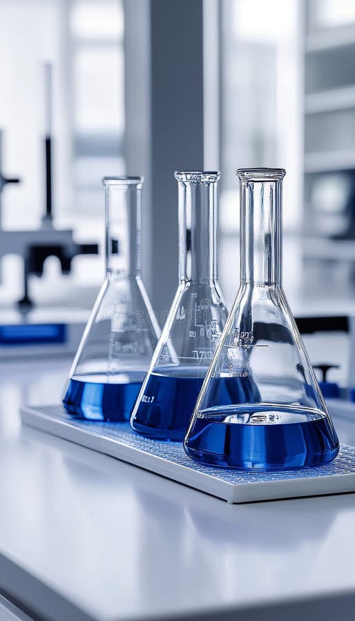 Laboratory Glassware with Blue Liquid a Science Experiment in Progress ...