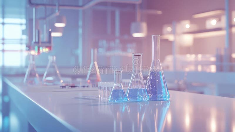 Laboratory Glassware with Blue Liquid, Science Experiment, Research ...