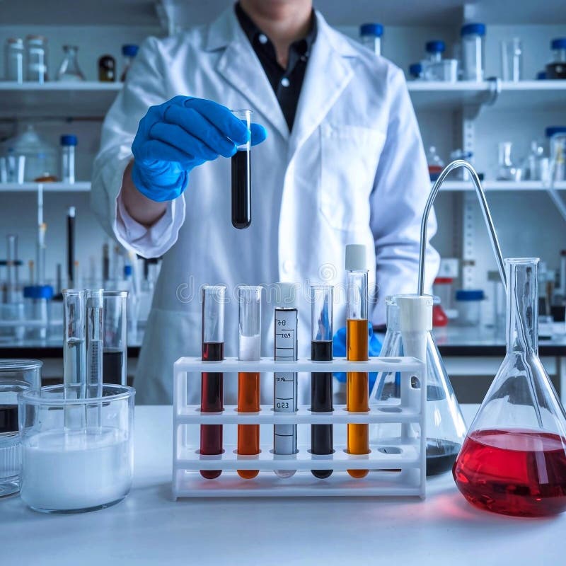 Laboratory Glassware with Blue Liquid in Scientist Hands, Science ...