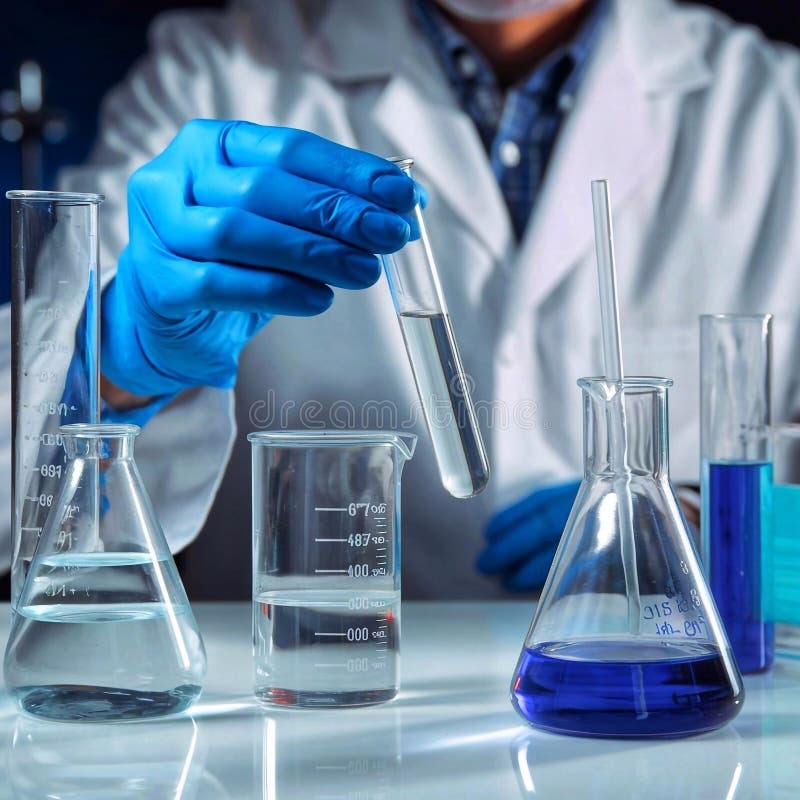 Laboratory Glassware with Blue Liquid in Scientist Hands, Science ...