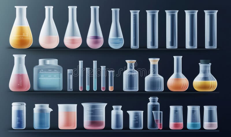 Laboratory Glassware Collection Featuring Various Flasks, Beakers, and ...