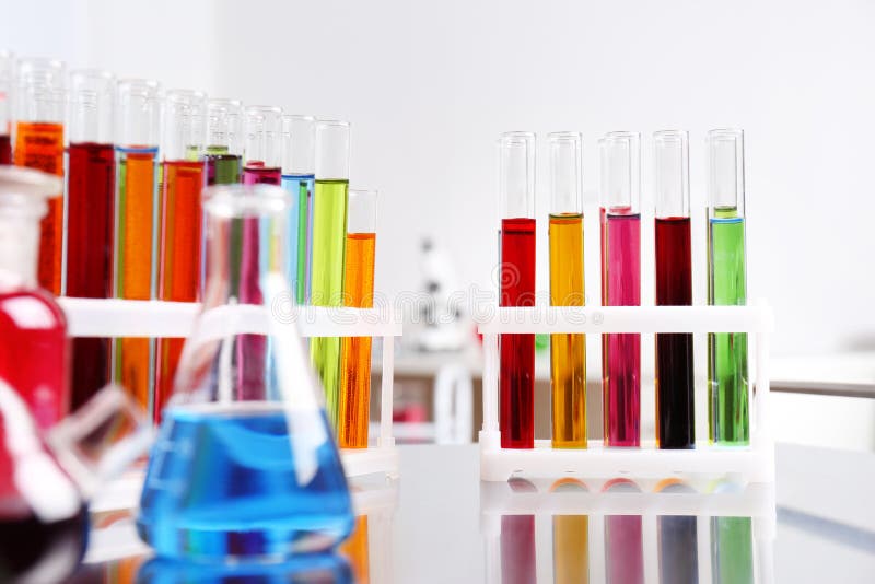 Laboratory Glassware with Color Liquids. Solution Chemistry Stock Photo ...