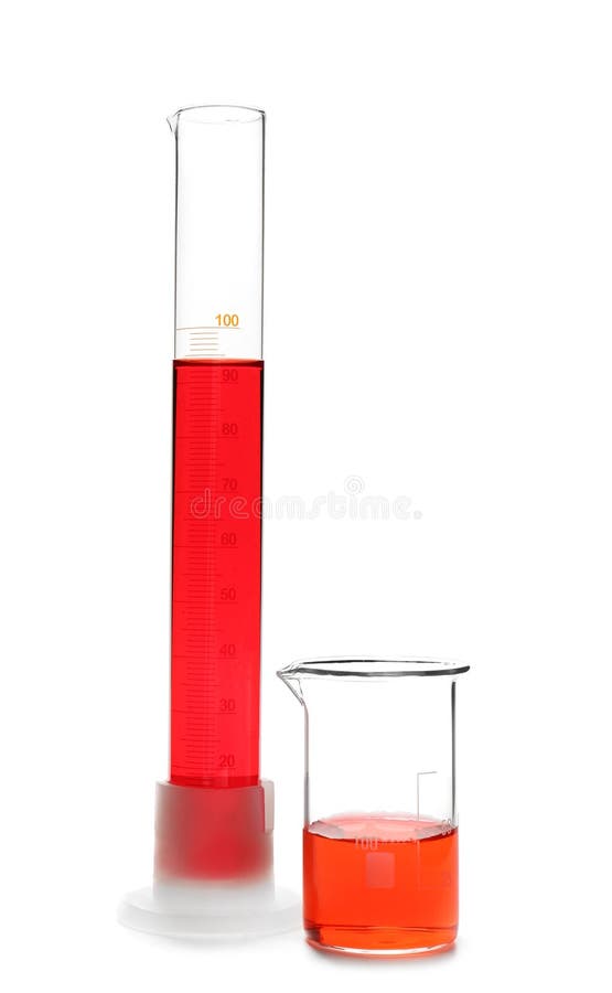 Laboratory Glassware with Color Liquids on White Background Stock Photo ...