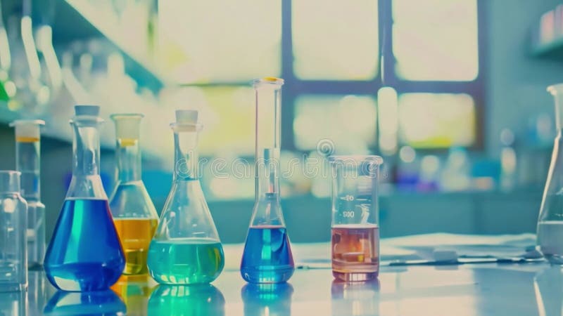 Laboratory Glassware with Colored Liquids in a Science Lab Stock ...